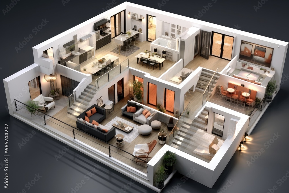 Expansive Three-Level Home Cutaway: Detailed Showcase of Luxurious ...