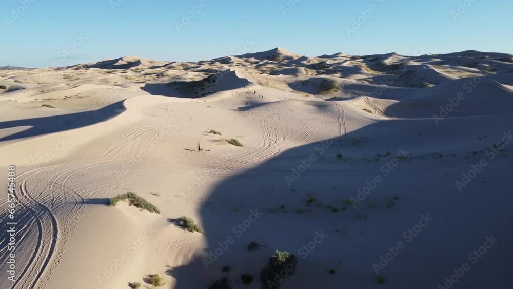 Aerial flyover of the Samalayuca Dune Fields and desert in Chihuahua ...
