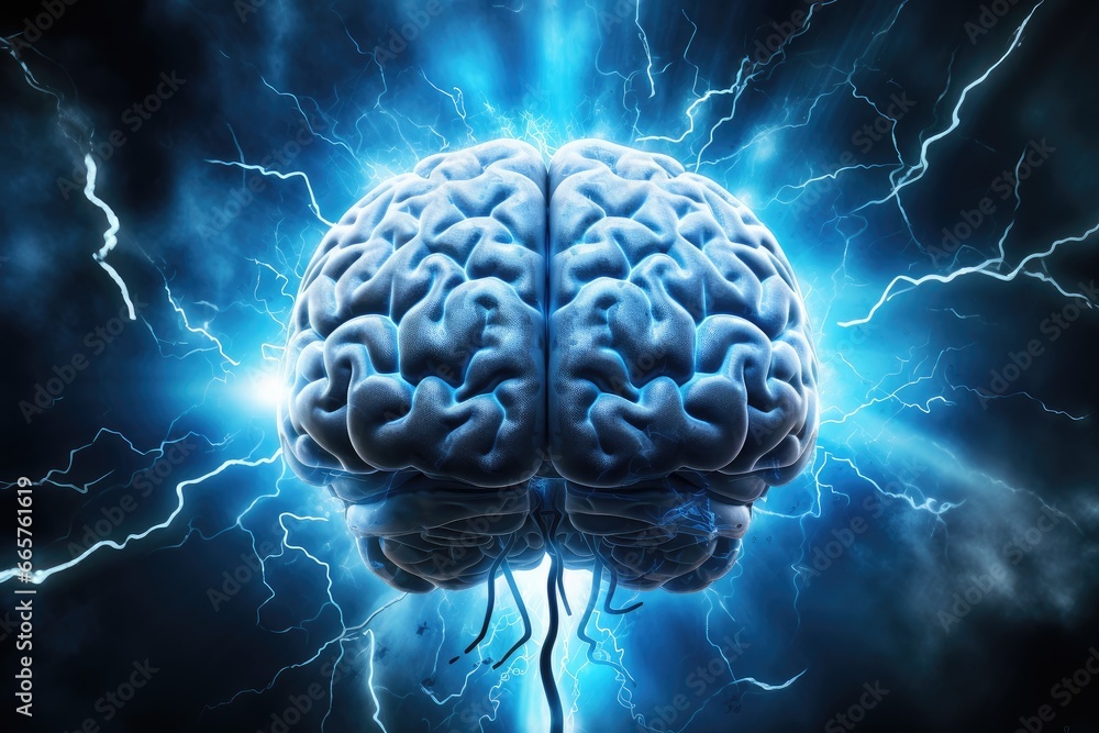 Human brain with lightning strike effect. Mental health, anatomy ...