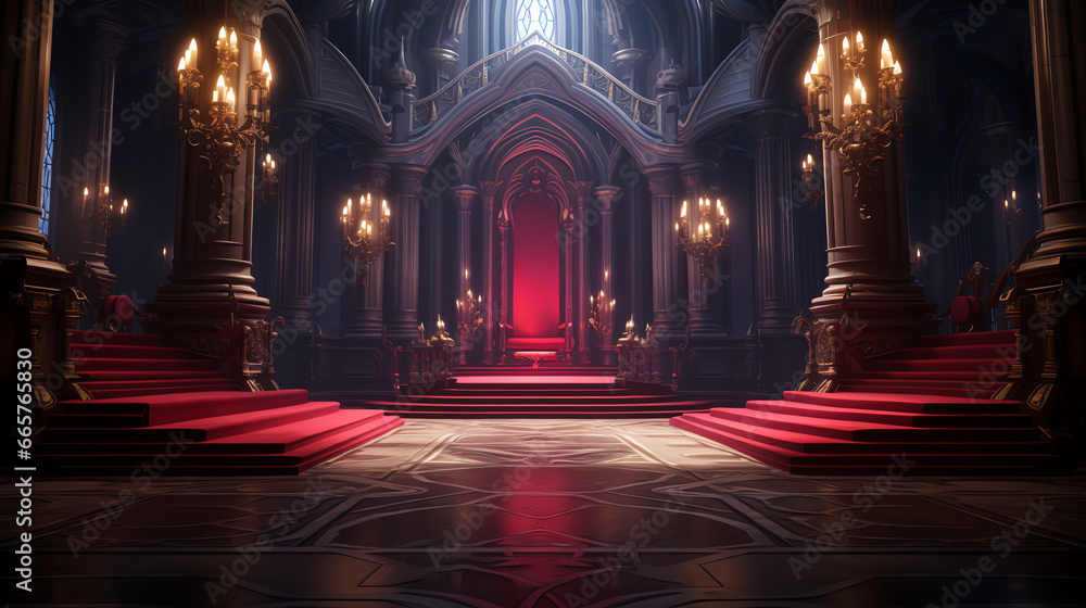 A fantasy empty throne in hall cathedral background of castle gothic ...