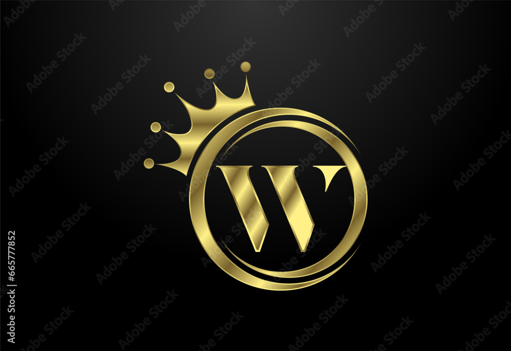 English alphabet W with a crown. Royal, King, queen luxury symbol. Font ...