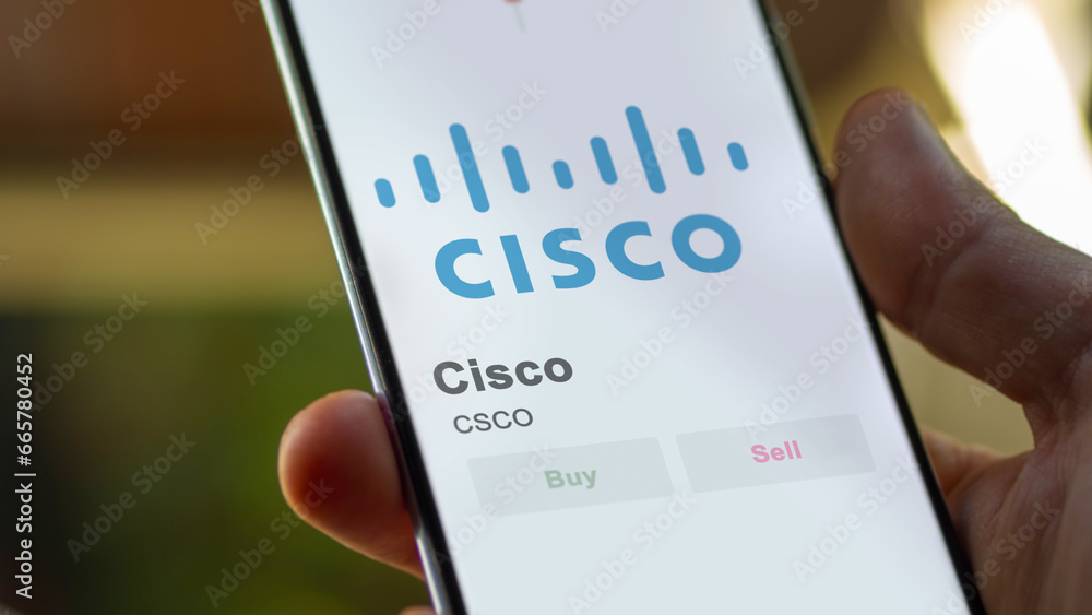 21th October 2023 San Jose, California. The logo of Cisco on the screen ...