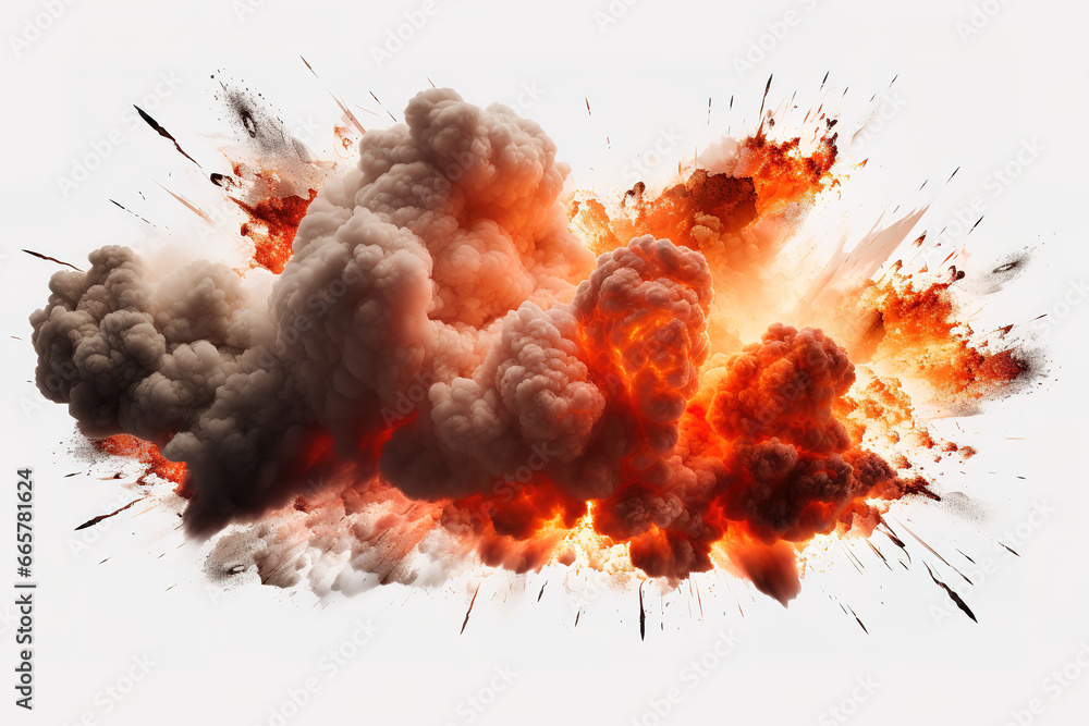 Explosion of fire and smoke bomb explosion, fire set Stock Illustration ...