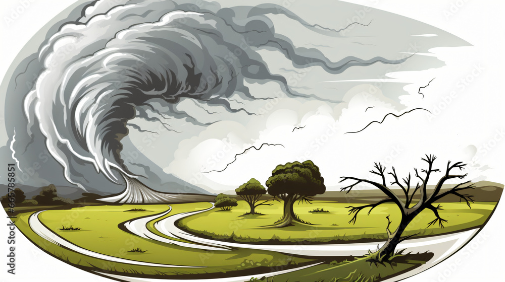 Powerful Twister Landscape Illustration, Enhanced by Generative AI for ...