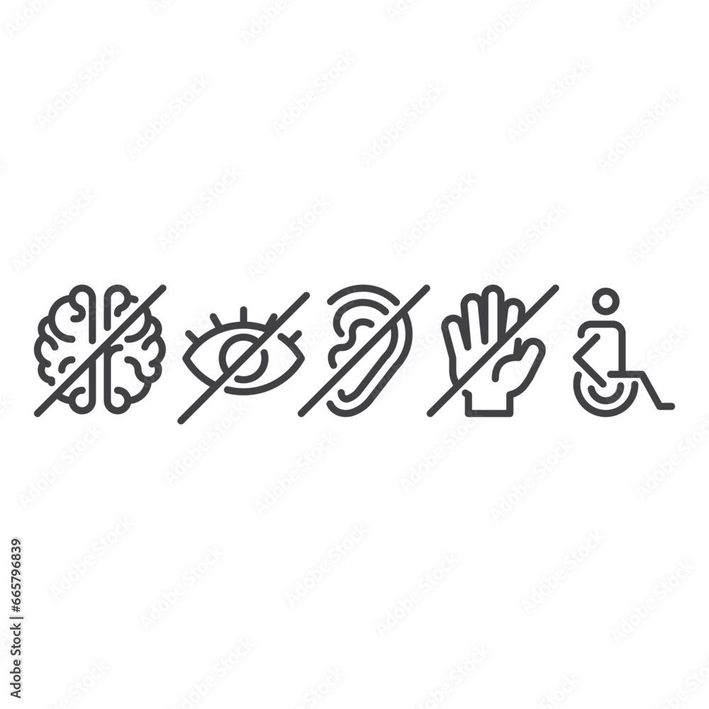 Disability icon, wheelchair, blind,deaf, amputated, mental disease sign ...