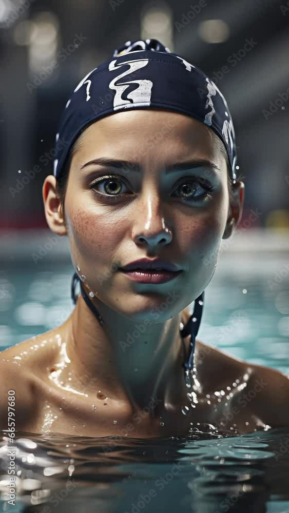 Olympic Swimmer in Stunning 3D Portrait in the Olympic Pool. Concept athlete while preparing for ...