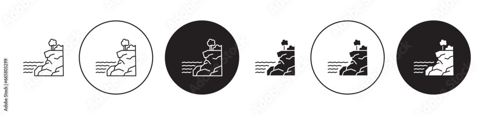 Cliff icon set. rock slide vector symbol. landslide erosion sign in ...