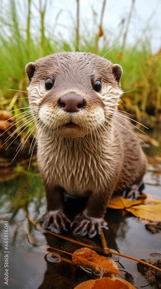 AI generated illustration of an otter standing in a body of water near ...
