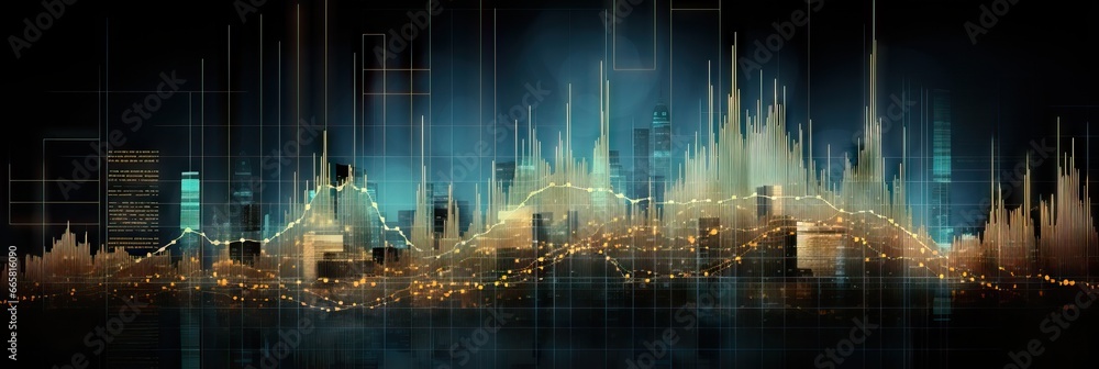 Glowing big data forex candlestick chart on blurry city background ...