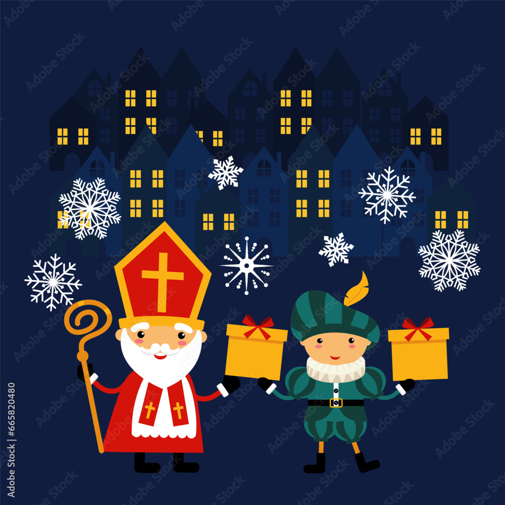 Saint Nicholas or Sinterklaas and friend celebrate Christmas holiday ...