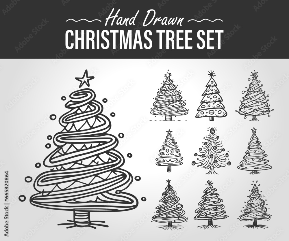 Weihnachtsbaum Tanne Weihnachten Symbol Icon Vektor Set Stock Vector ...