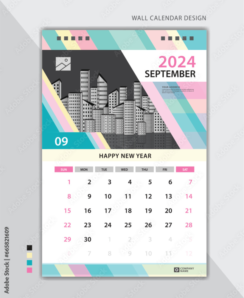 September 2024 layout, Wall calendar 2024 template pastel creative ...