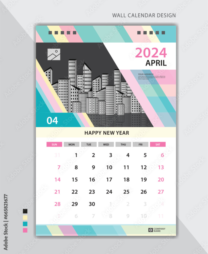 April 2024 layout, Wall calendar 2024 template pastel creative ...