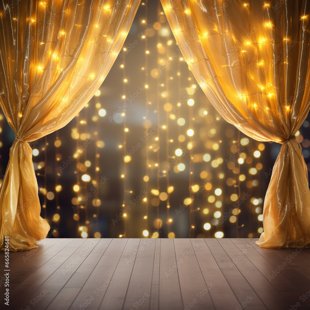 gold stage background with curtain and spotlight. vector illustration ...
