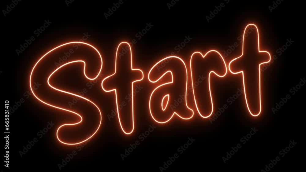 START text font with neon light. Luminous and shimmering haze inside ...