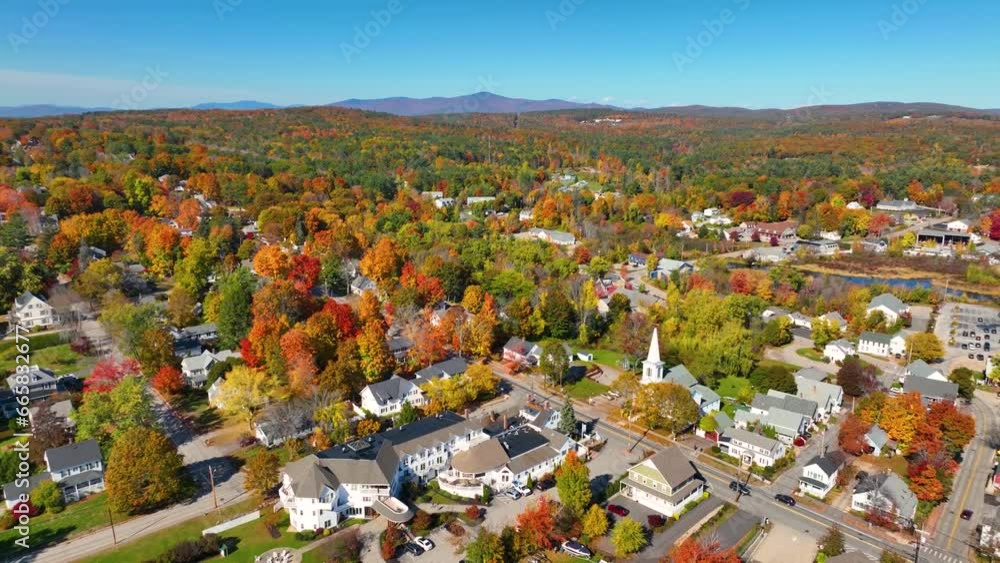 Wolfeboro historic town center at Lake Winnipesaukee aerial view in ...