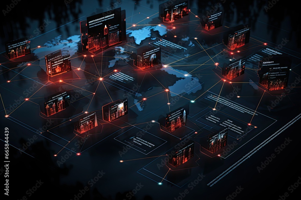 Screen with network topology and threats Cyber Security Data Protection ...