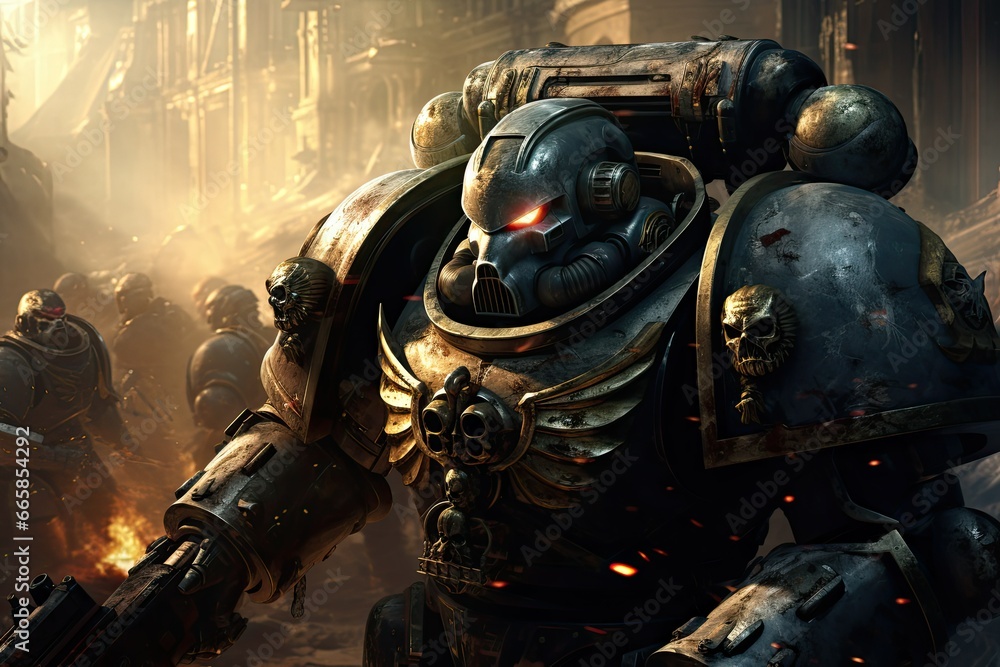 3D Illustration of a battle scene with a fantasy warrior in armor ...