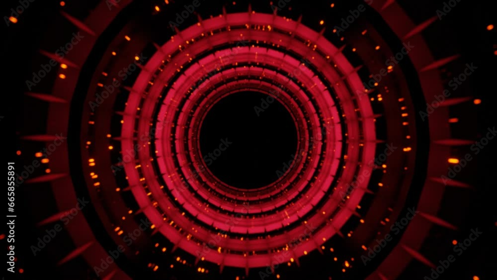 red spinning circle with flashing particles rotates on a black ...