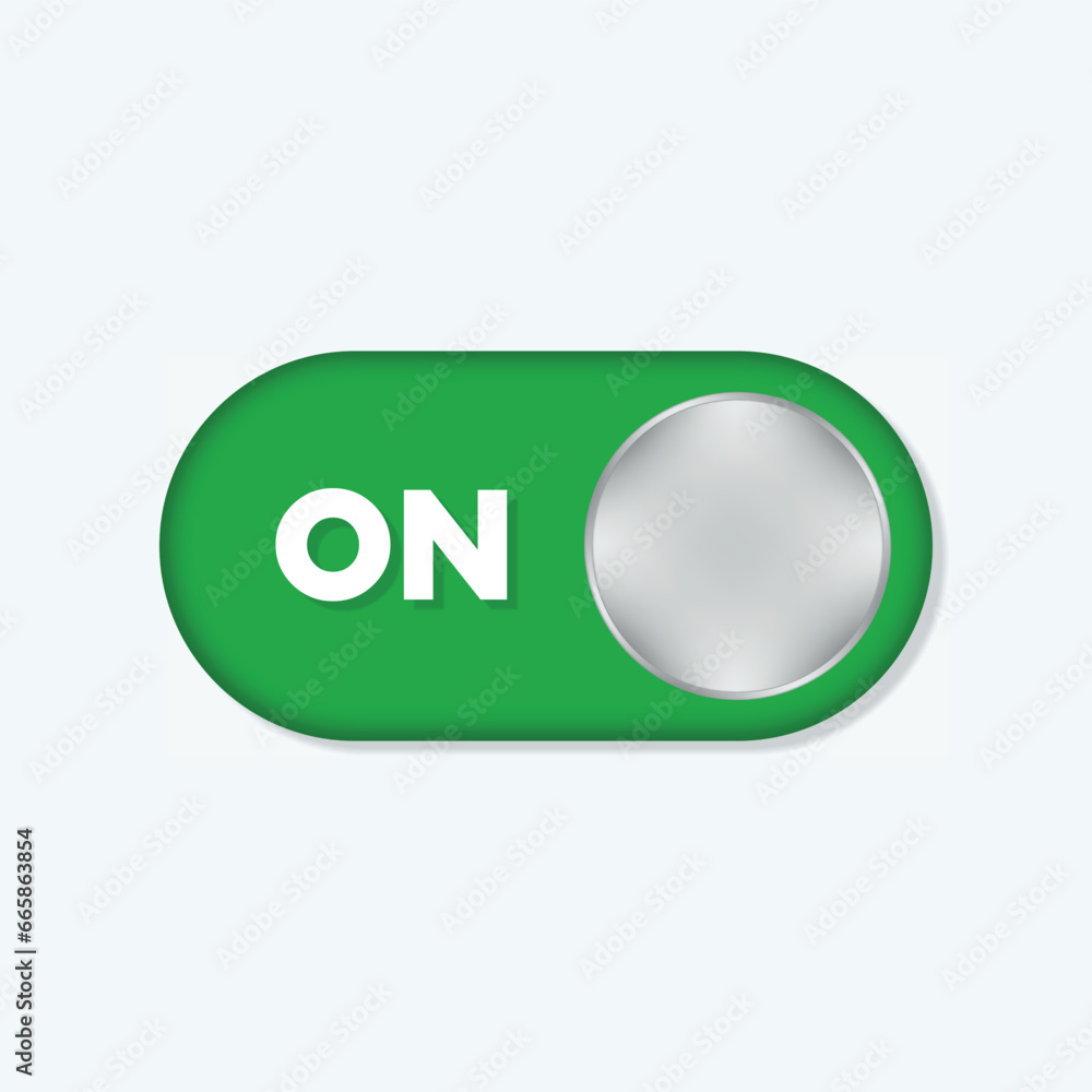 Slider toggle switch on button realistic 3d green color for mobile ...