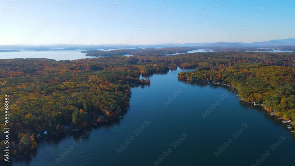 Mirror Lake shore at Lake Winnipesaukee aerial view with Ossipee ...