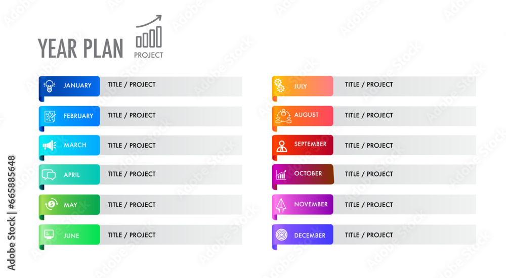 Vetor de 12 month year plan week and day color calendar template design ...