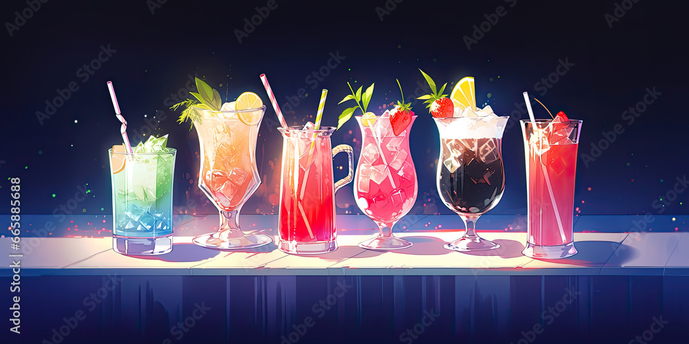 Anime cocktail background banner illustration party drinking banner ...