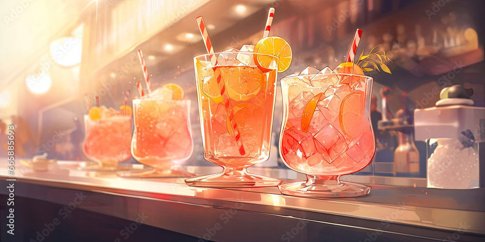 Anime cocktail background banner illustration party drinking banner ...