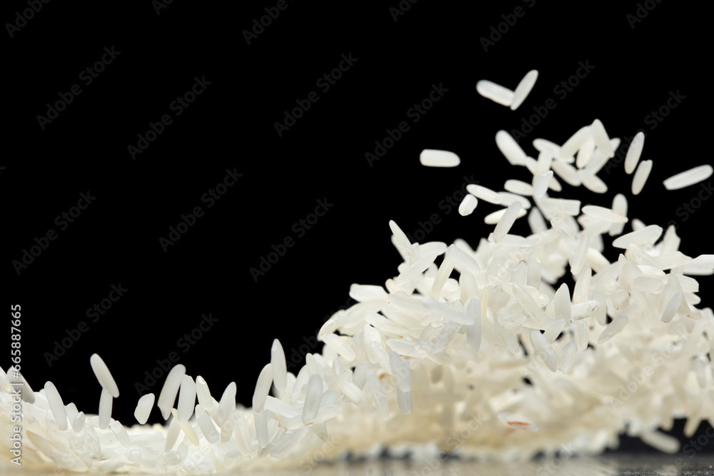 Japanese Rice flying explosion, white grain rices fall abstract fly ...