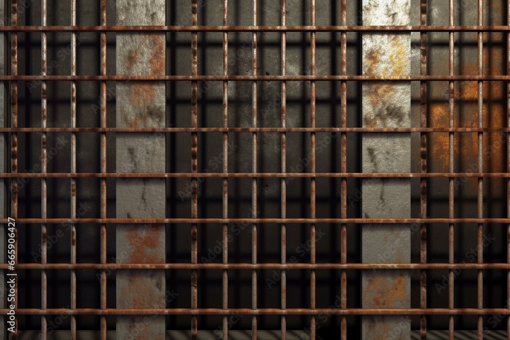 Rusty jail bars inside a prison, made of iron. A realistic metal ...