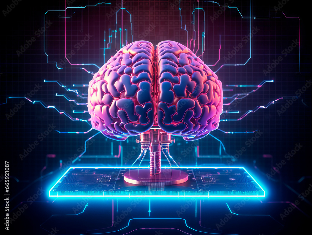 human brain on a circuit board. Machine learning concept. Generative AI ...