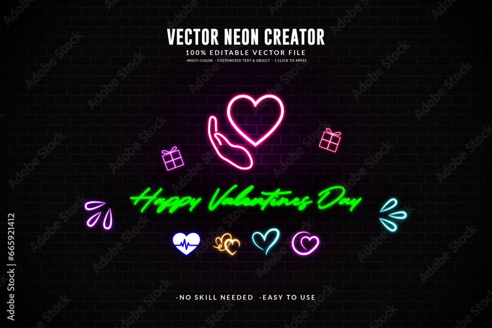 Editable Graphic Style neon text effect with Realistic gradient light ...