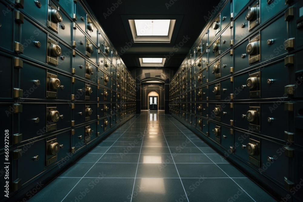 Bank vault with doors and lockers. 3d rendering. Computer digital image ...