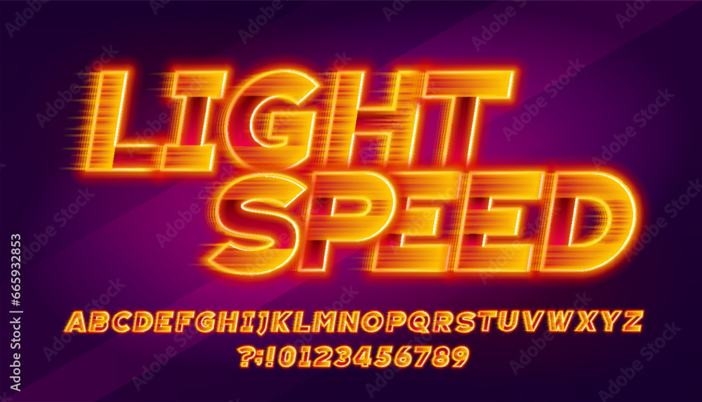 Light Speed alphabet font. Bright neon letters and numbers with a high ...