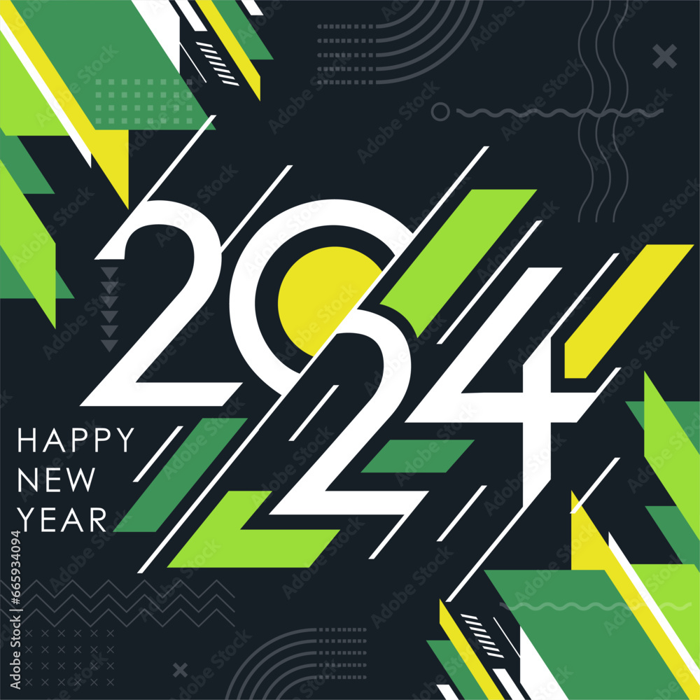happy new year 2024 text design with modern calligraphy and dark ...