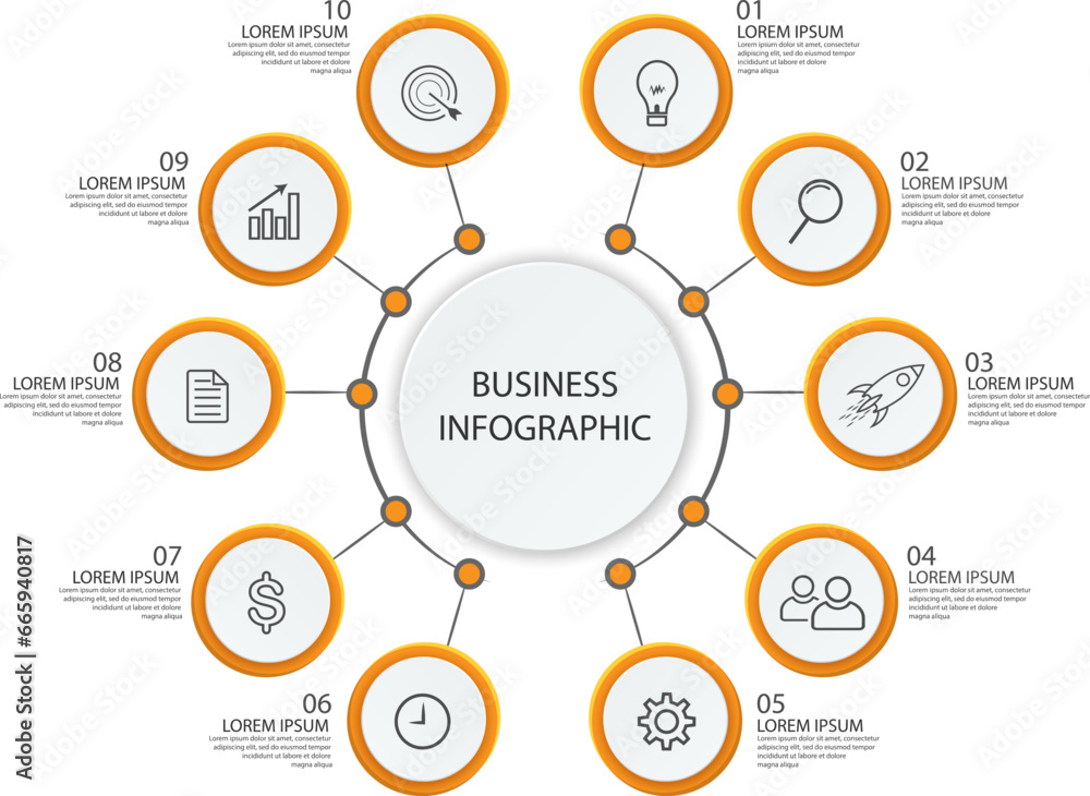 10 step infographic, simple ten-part infographic business design, with ...