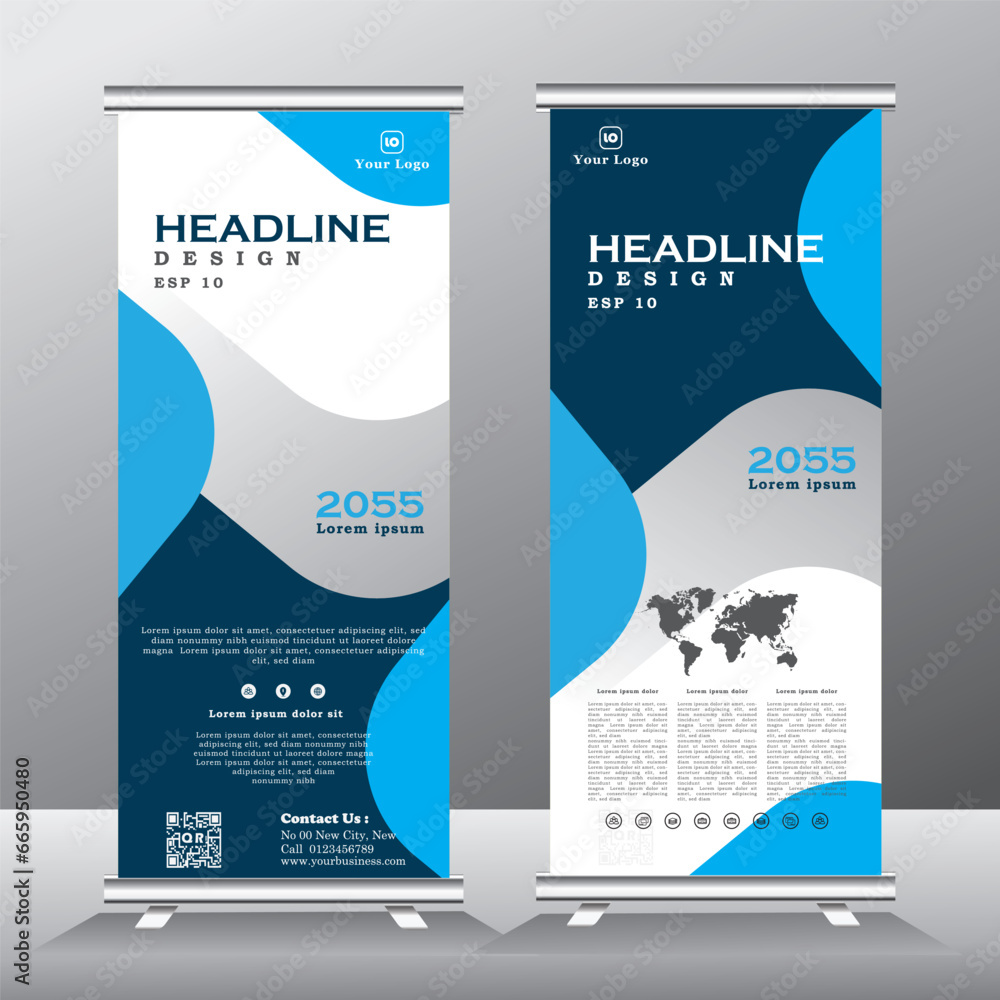 light blue color roll up banner template, vertical banner, x banner ...