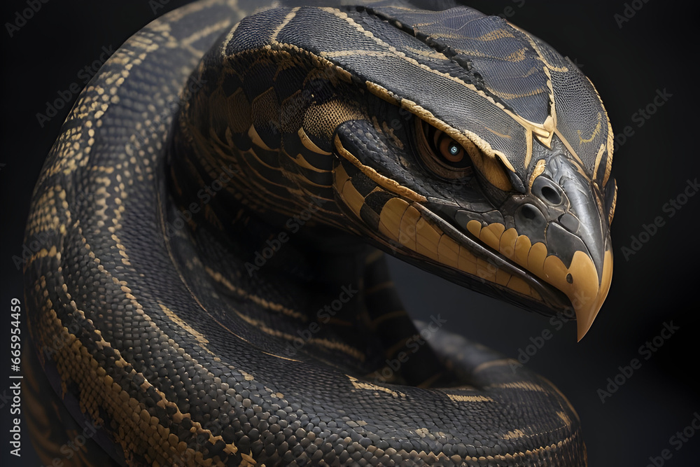 Capturing the king cobra's intense gaze and readiness to strike, as its ...