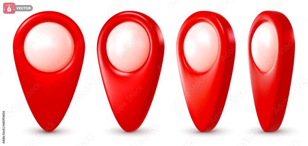 3d realistic location pins for mark map points. Red geolocation markers for navigation apps ...