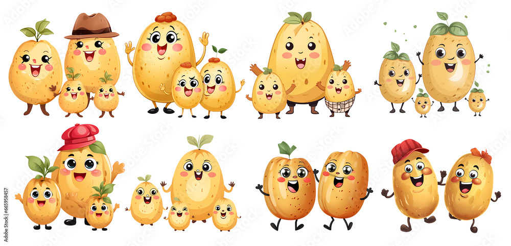 Set of cute Potatoes Clipart Illustration Sticker on isolated ...
