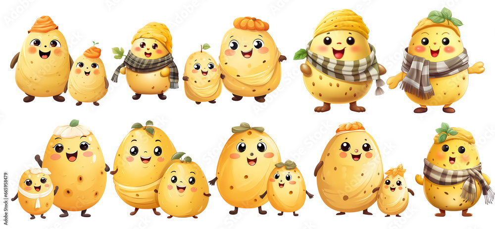 Set of cute Potatoes Clipart Illustration Sticker on isolated ...