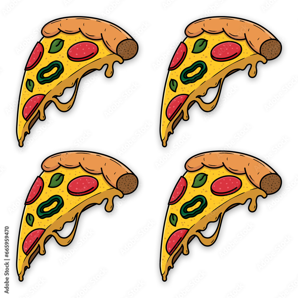Cartoon pizza slices hand draw illustration seamless texture pattern ...