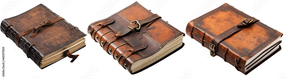 Medieval Objects Cowhide Book on White Transparent Background Stock ...