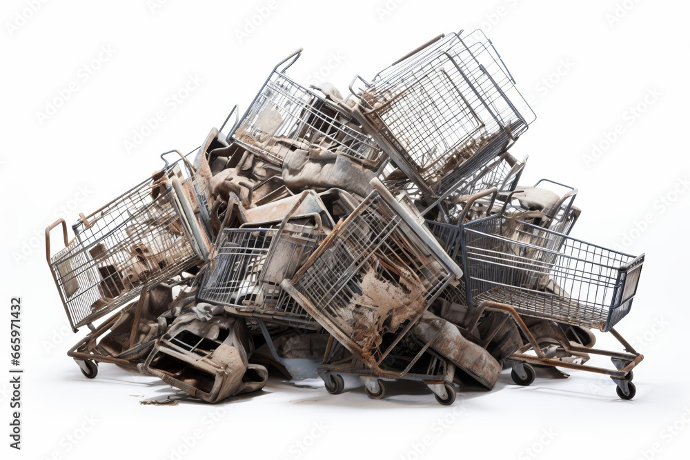 Doom Style Broken Shopping Carts Stacked Together On White Transparent ...