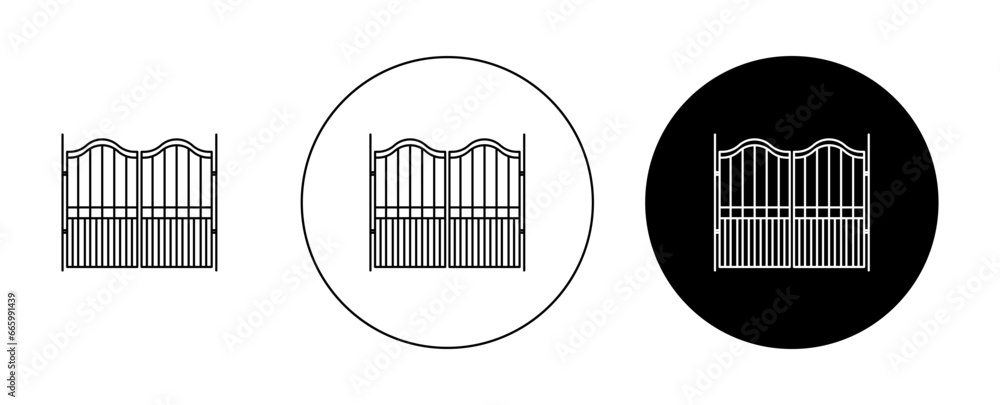 Vecteur Stock Gate icon set in black. closed garden steel gate vector ...
