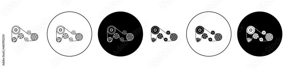 car fan belt icon set in black. automotive engine belt vector sign for ...