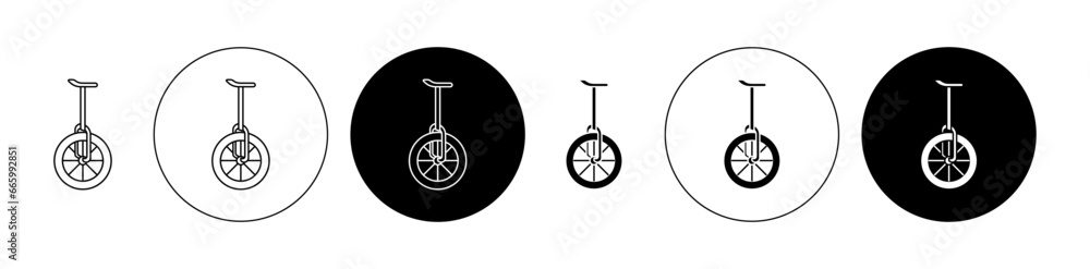 Vektorová grafika „Unicycle icon set in black. juggler bike vector sign ...