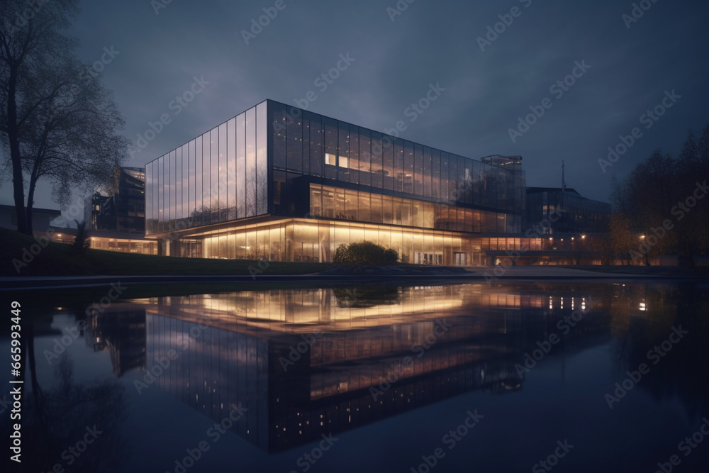 Behold the grandeur of a large building by the water's edge. A stunning ...
