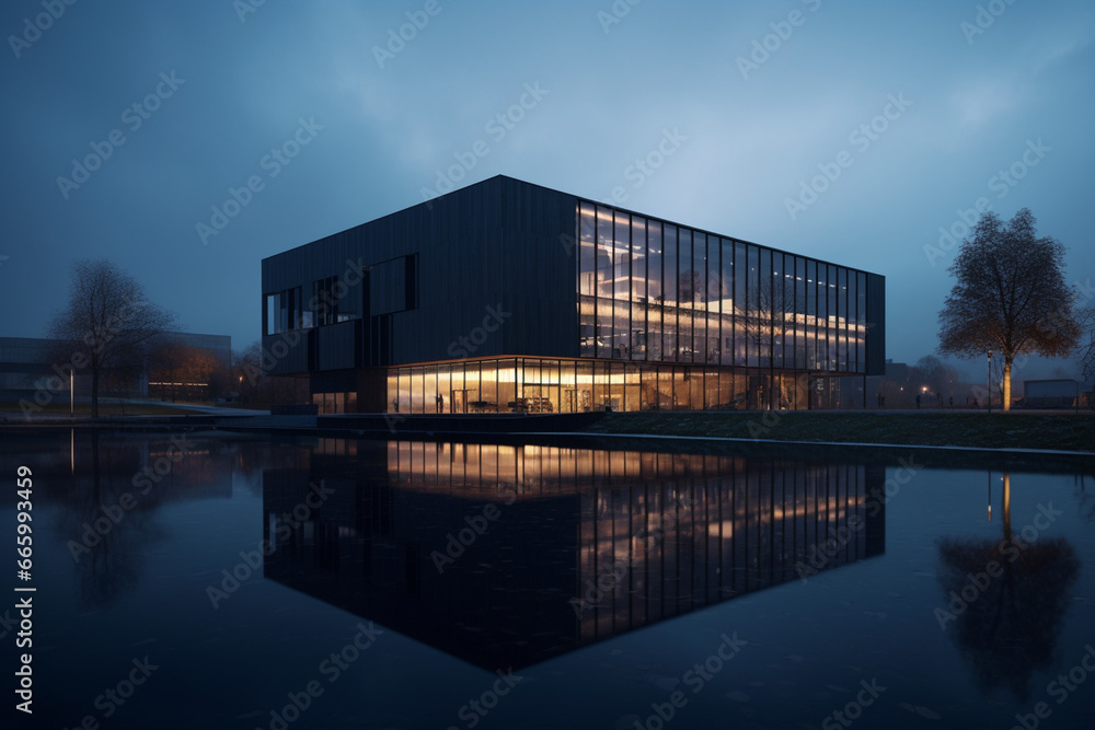 Behold the grandeur of a large building by the water's edge. A stunning ...