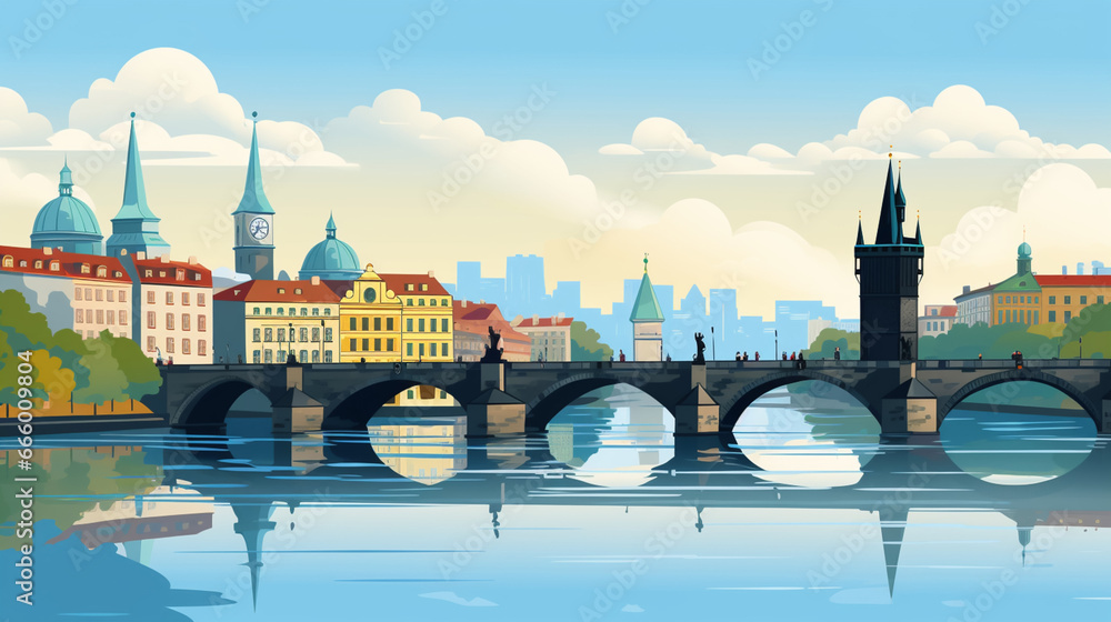 vector illustration, vector illustration of Prague, world famous ...